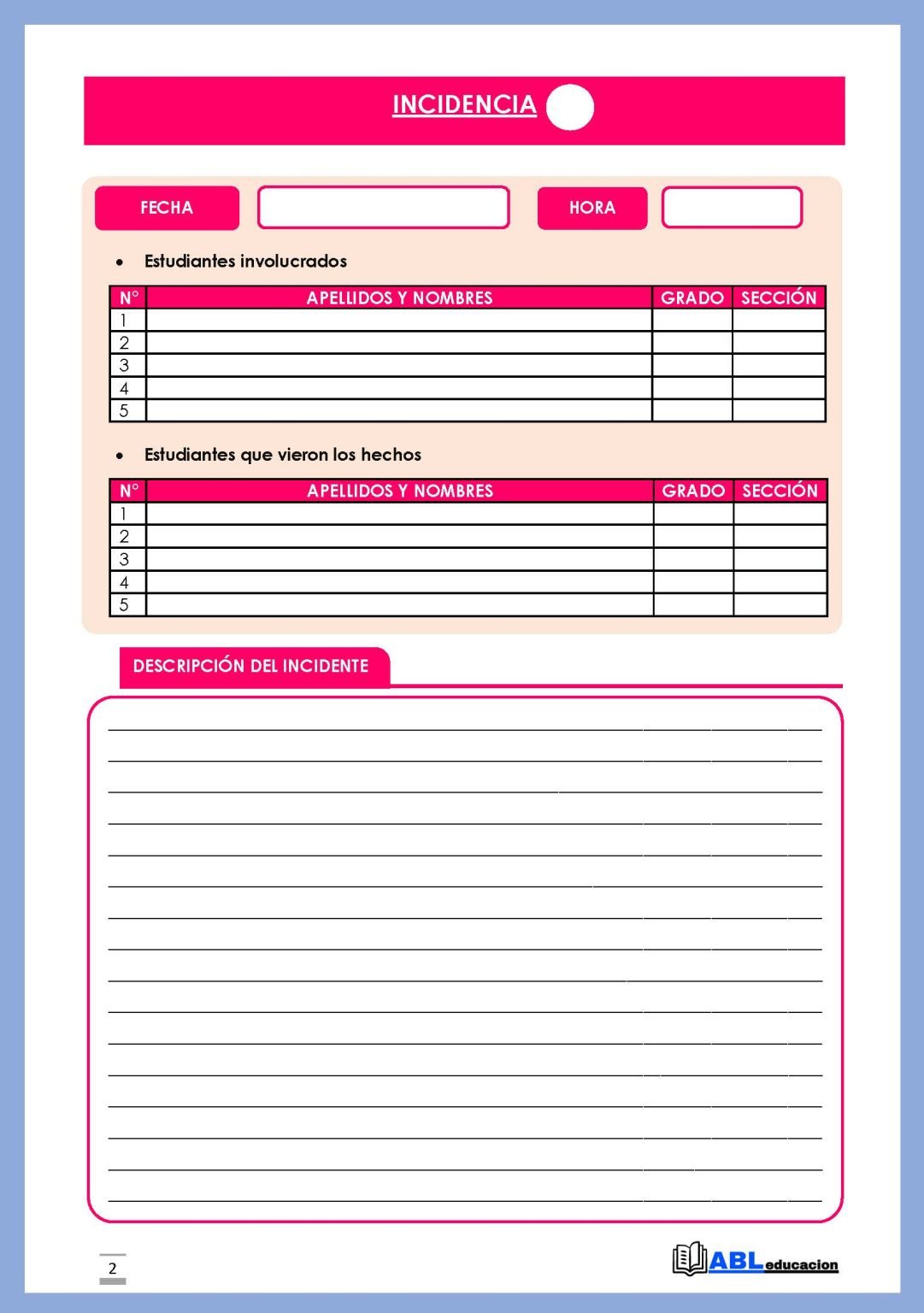 REGISTRO O CUADERNO DE INCIDENCIAS - ABLeducación